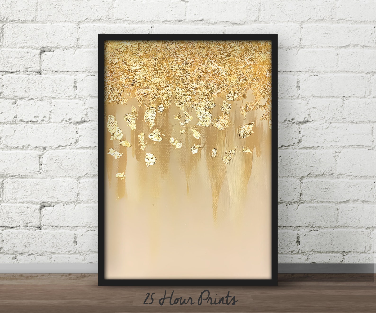 Gold Leaf Art Print, Gold Leaf Poster, Beige, Dipped Gold, Wall Art ...