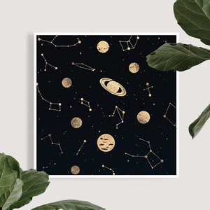 Gold Solar System Poster, Gold Planet Poster, Solar System Print, Gold ...