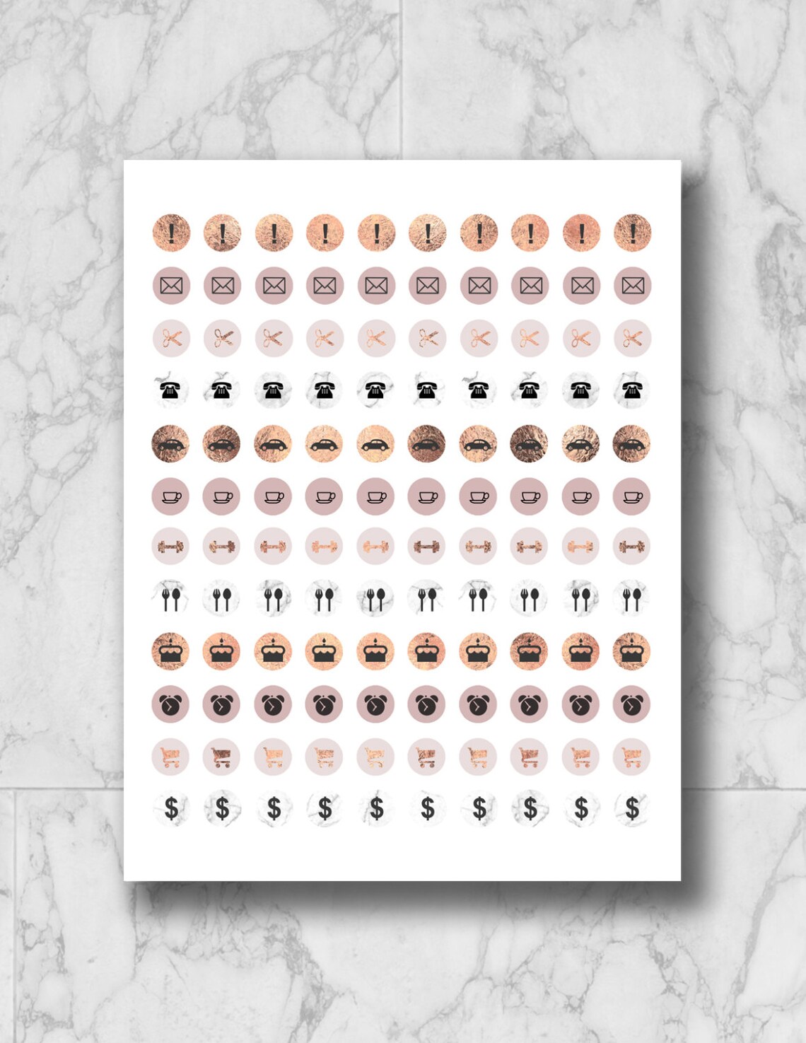 Instant Download Rose Gold Planner Stickers, Marble Planner Stickers ...