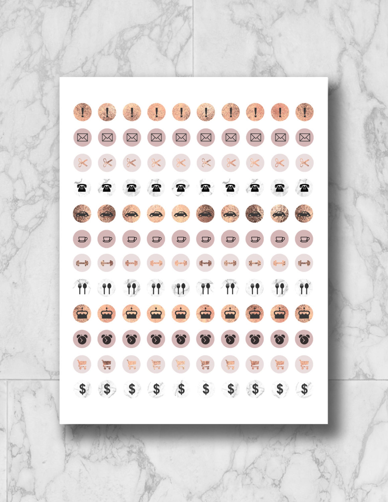 Instant Download Rose Gold Planner Stickers Marble Planner - Etsy