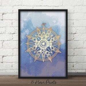 Compass Poster, Compass Wall Art, Home Decor, Nautical Art, Nautical ...