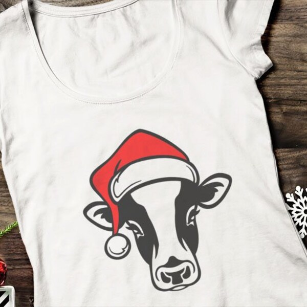 Cow With Santa Hat Svg - Etsy