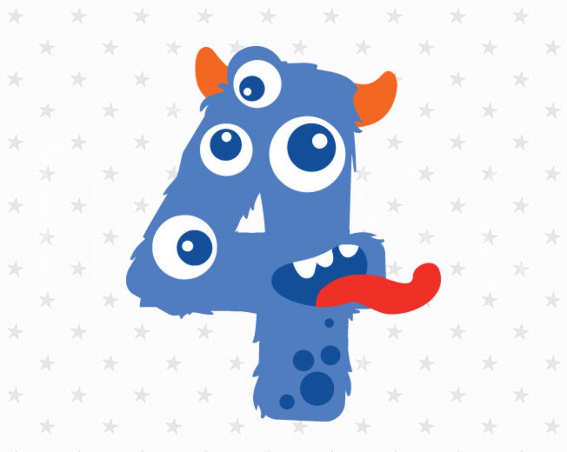 Monster Number 4 Svgbirthday Boy 4 Years Oldmonster Number 4 - Etsy
