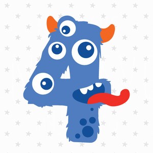 Monster Number 4 Svg,birthday Boy 4 Years Old,monster Number 4 Svg File ...