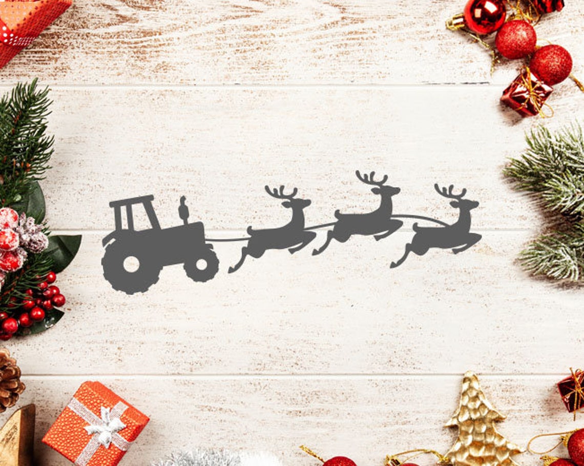 Tractor Reindeer Svg, Christmas Tractor Svg, Santas Sleigh SVG ...