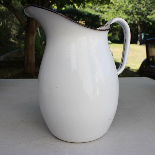 White Enamel Pitcher - Etsy