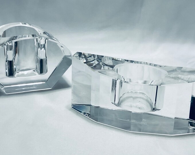 RARE Vintage Oleg Cassini Crystal Mid Century Modern Candleholder Set ...