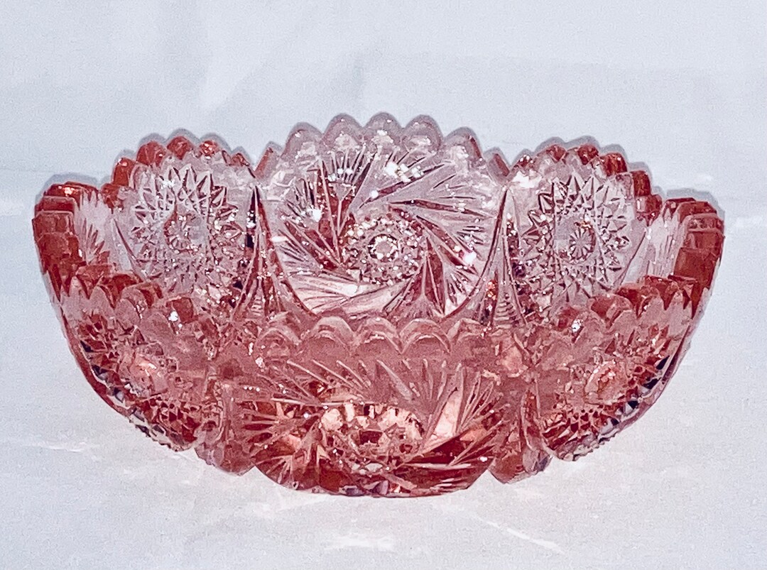 ANTIQUE LE Smith Deep Cut Pink Glass Hob Star Pinwheel Buzz Saw Tooth ...