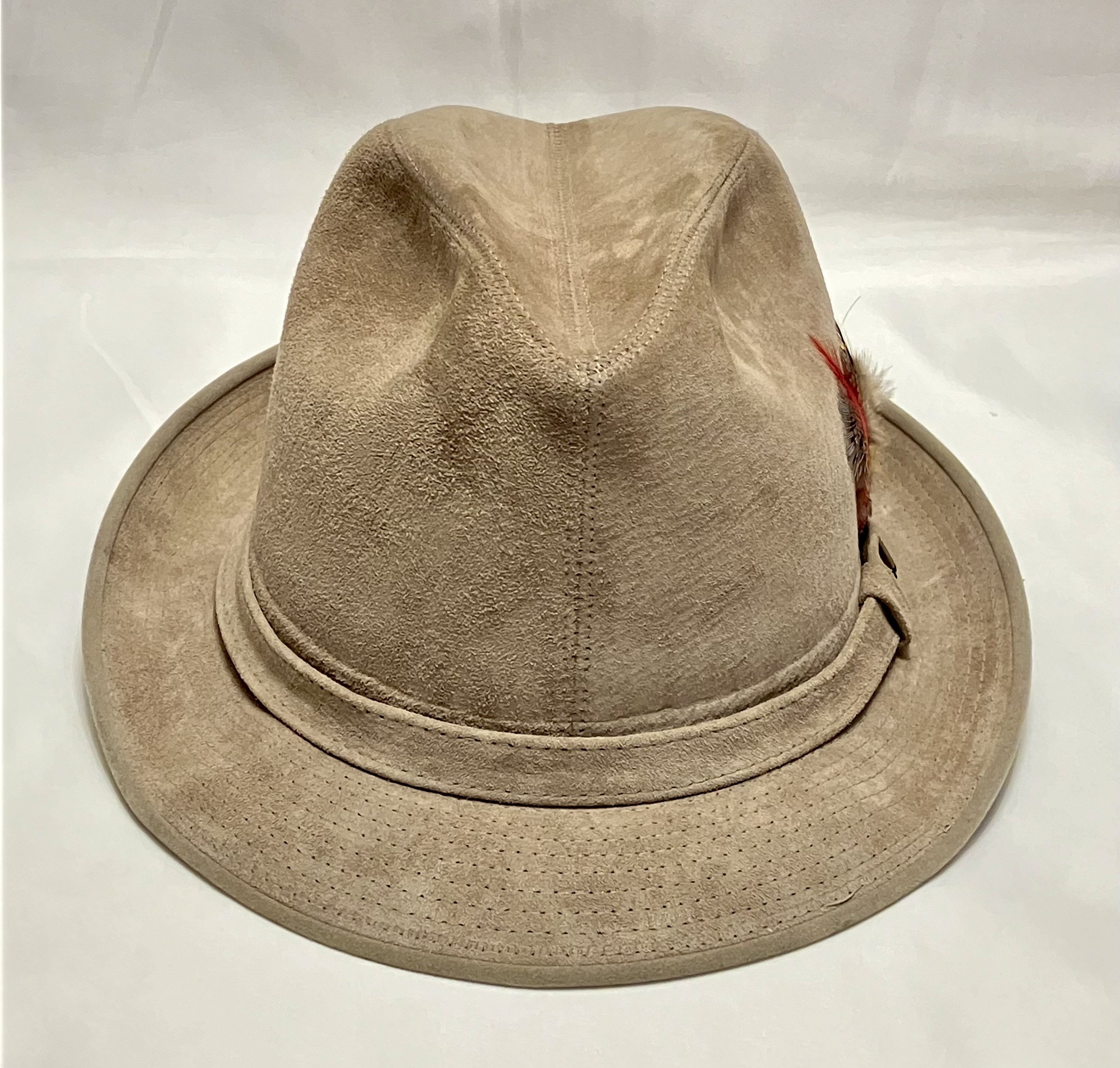RARE Vintage Custom Stetson Men's Dress Tan Camel Suede Leather Feather ...
