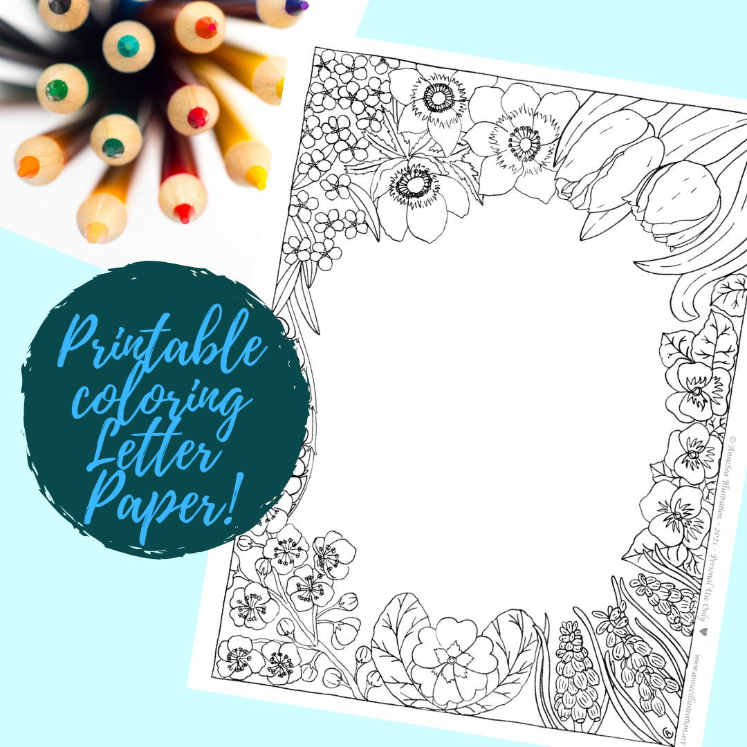 Spring Flowers Letter Paper - Printable Coloring Page PDF - Printable ...