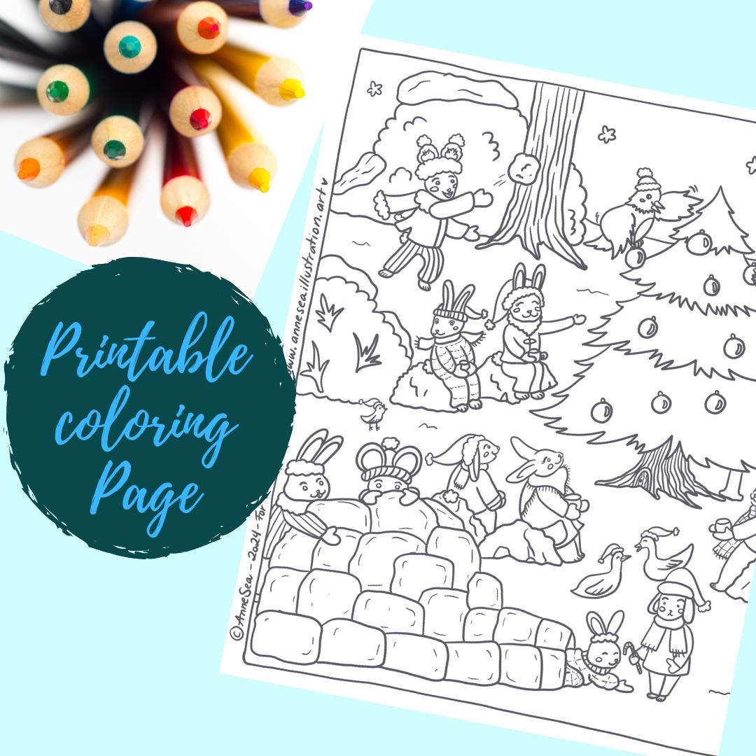 Winter Fun - Yule - Printable Coloring Page PDF - Etsy