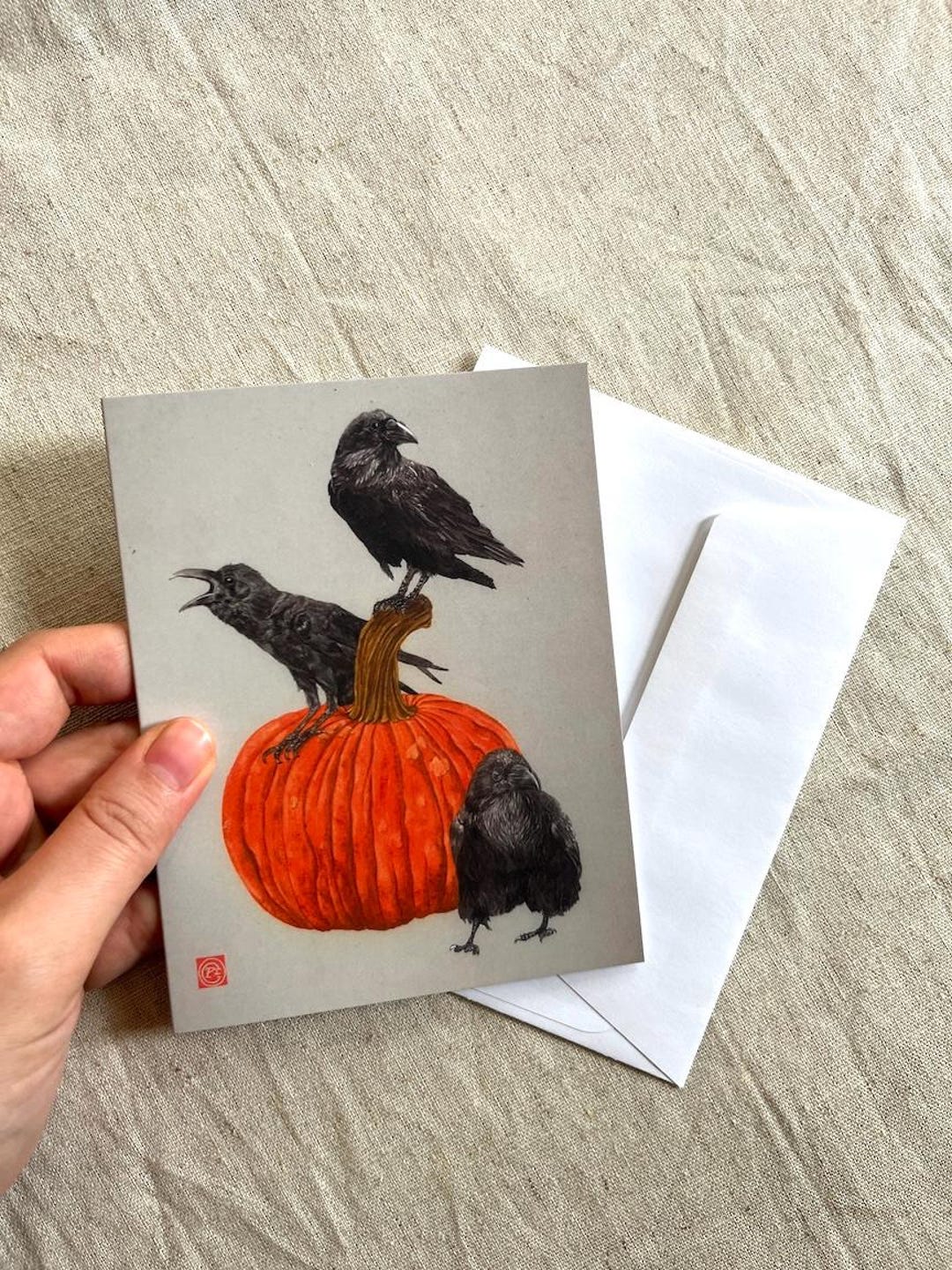 3 Crows on a Pumpkin Print and Thank You Card- Watercolour Painting - Etsy