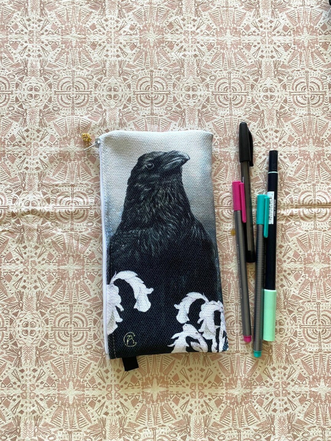 Raven and Ghost Pipe Pencil Case Botanical Painting Charm Watercolor ...