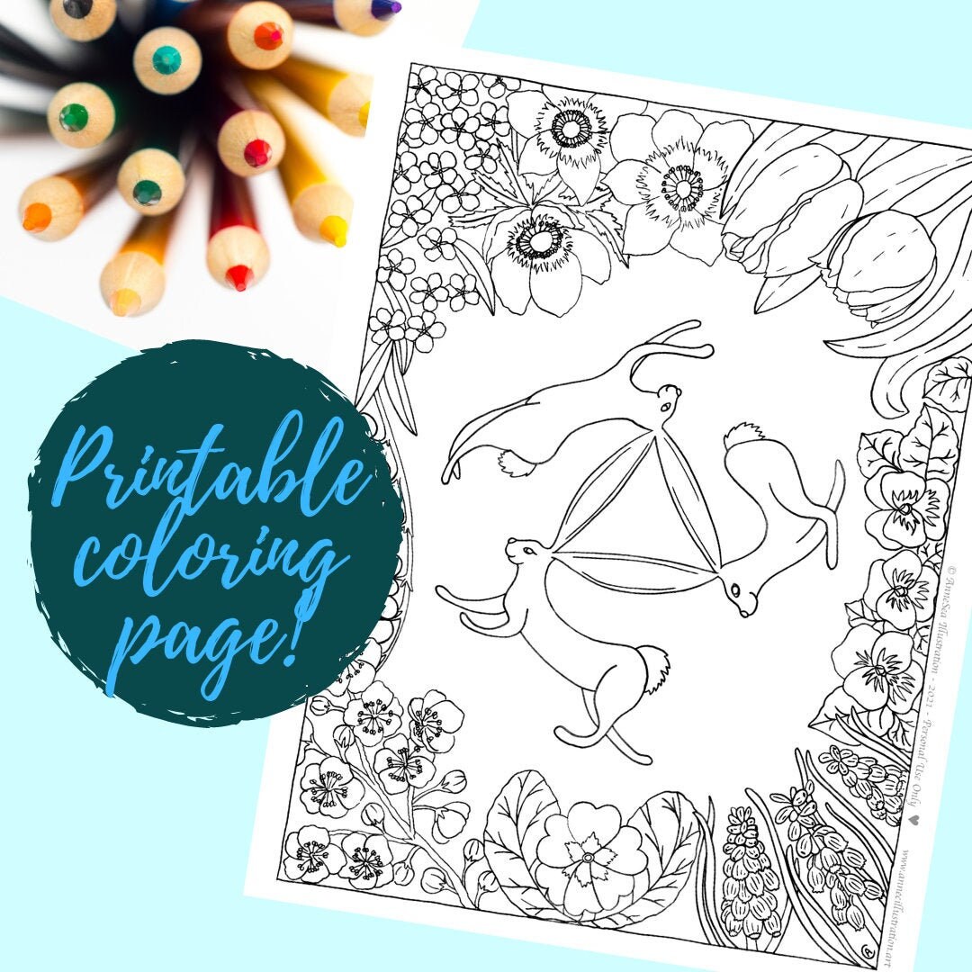 Three Hares Spring Equinox - Ostara - Printable Coloring Page PDF - Etsy