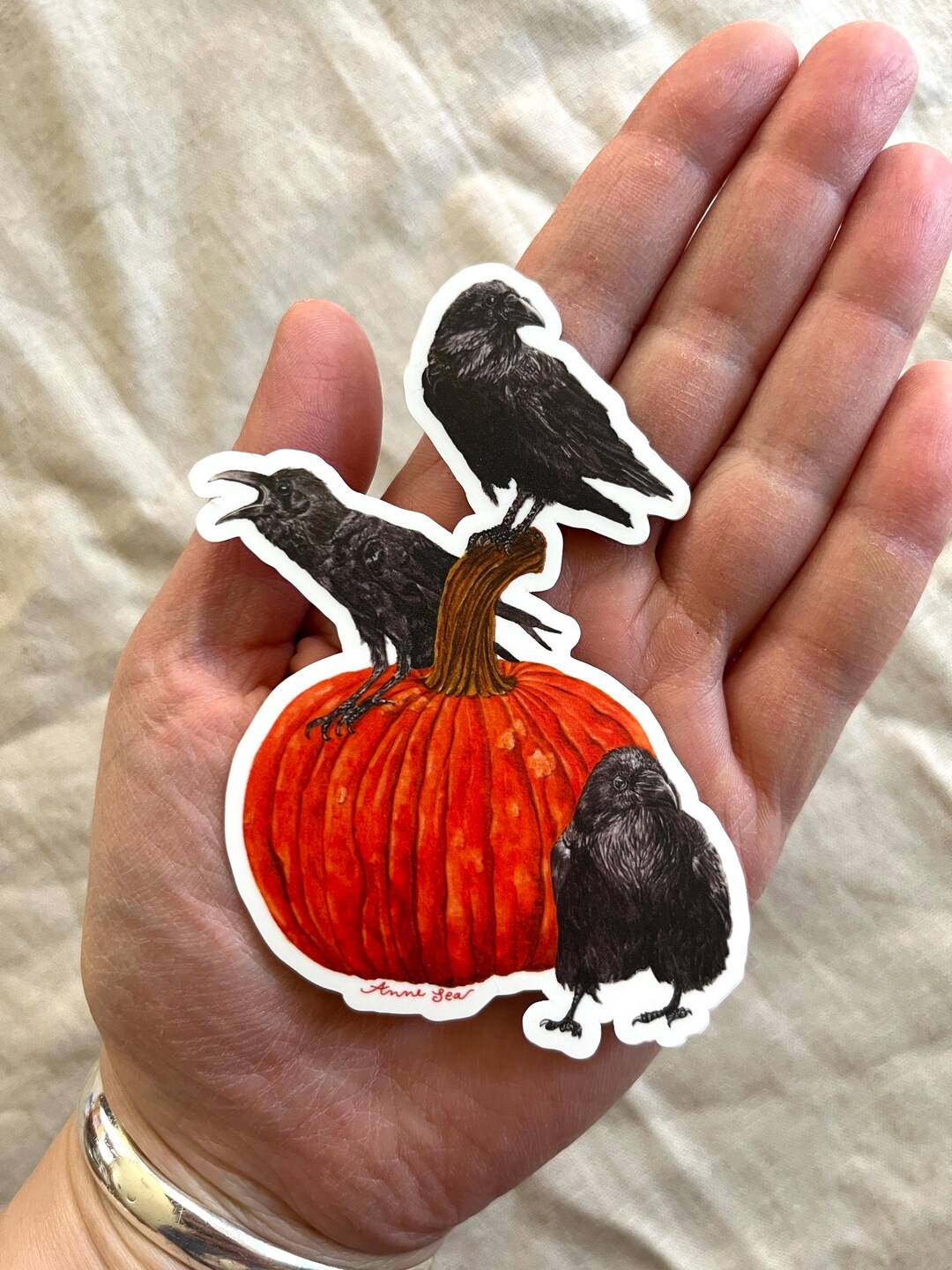 3 Crows and Pumpkin - Vinyl Stickers - Halloween Sticker - Watercolor ...