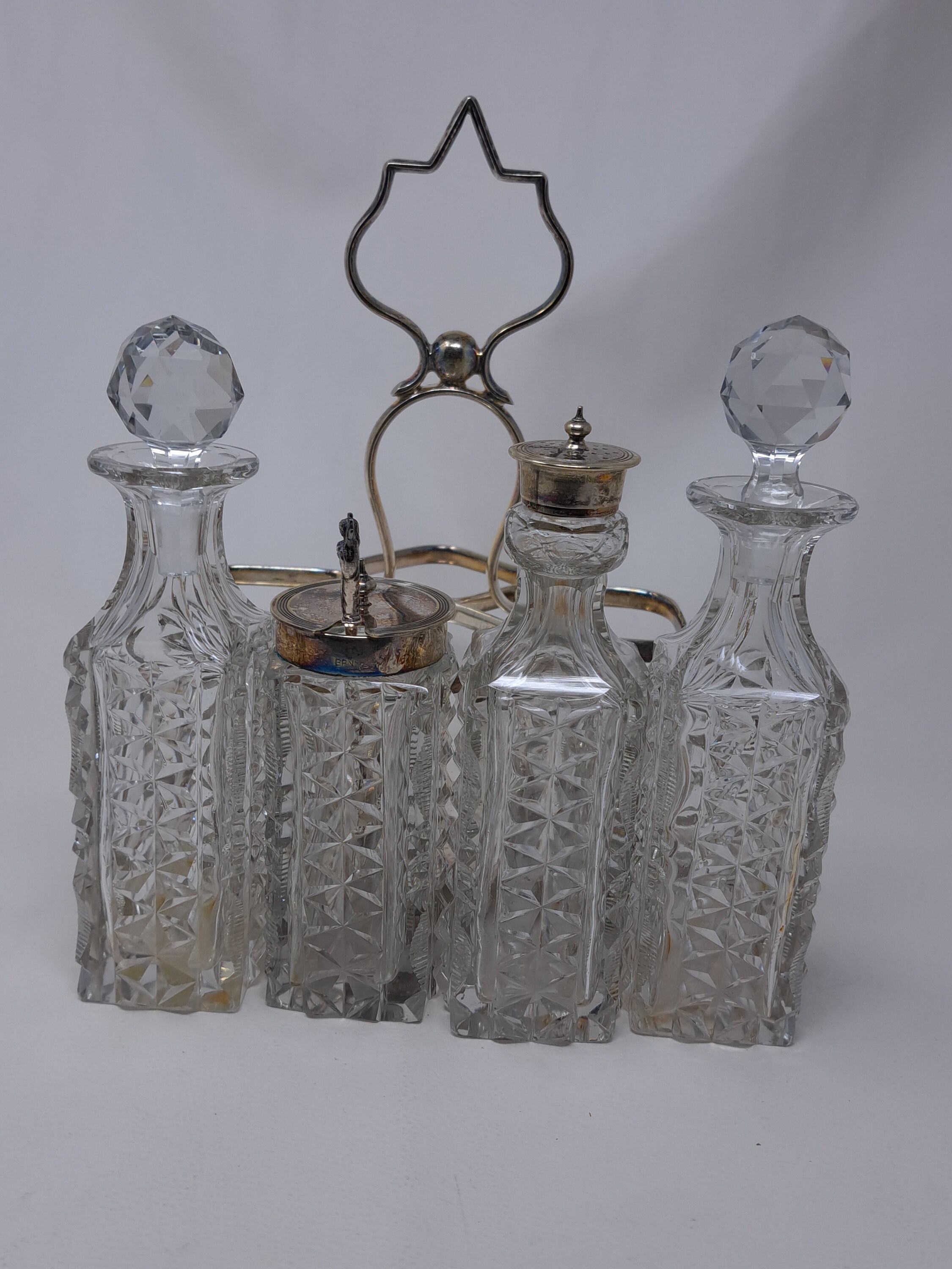 Vintage 4 Piece Cut Glass Cruet Set Art Deco Electro Plated Nickel ...
