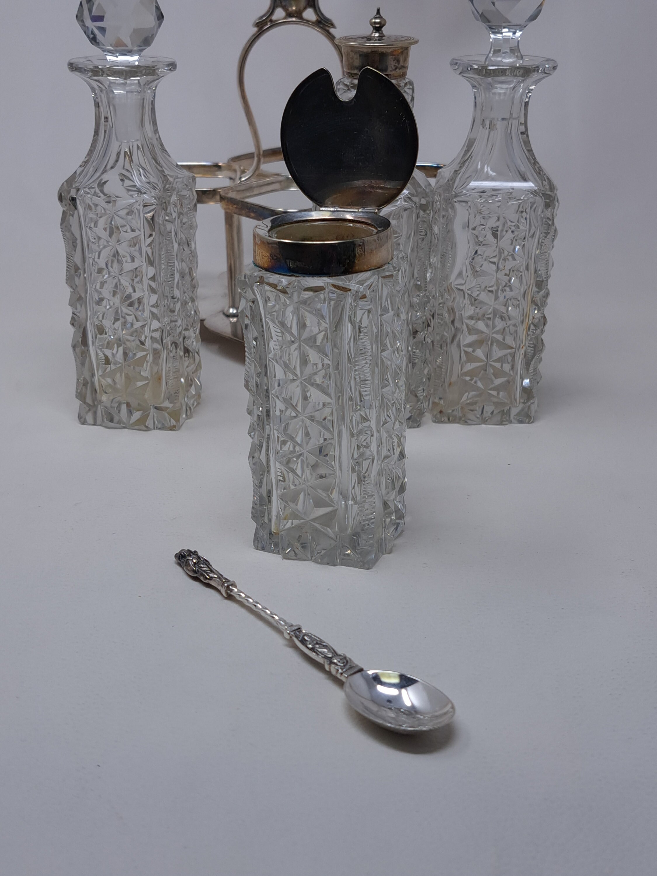 Vintage 4 Piece Cut Glass Cruet Set Art Deco Electro Plated Nickel ...
