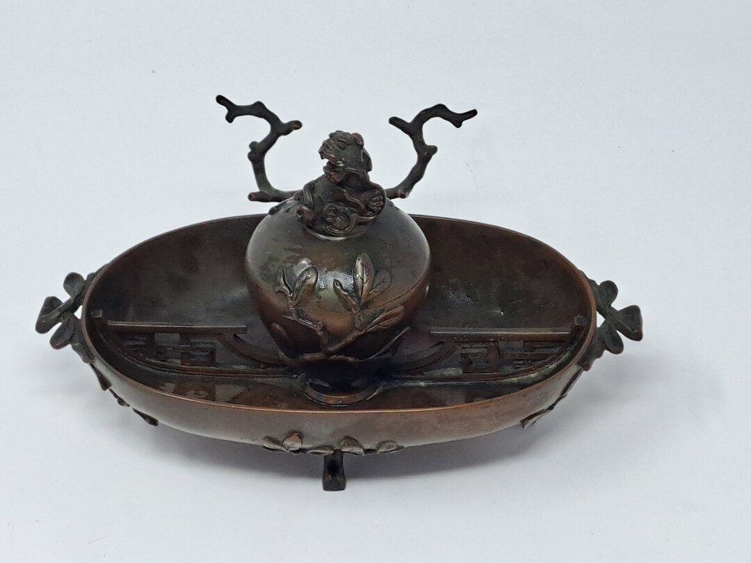 Antique Chinese Bronze Footed Inkwell With Lid - Foo Dog - Etsy
