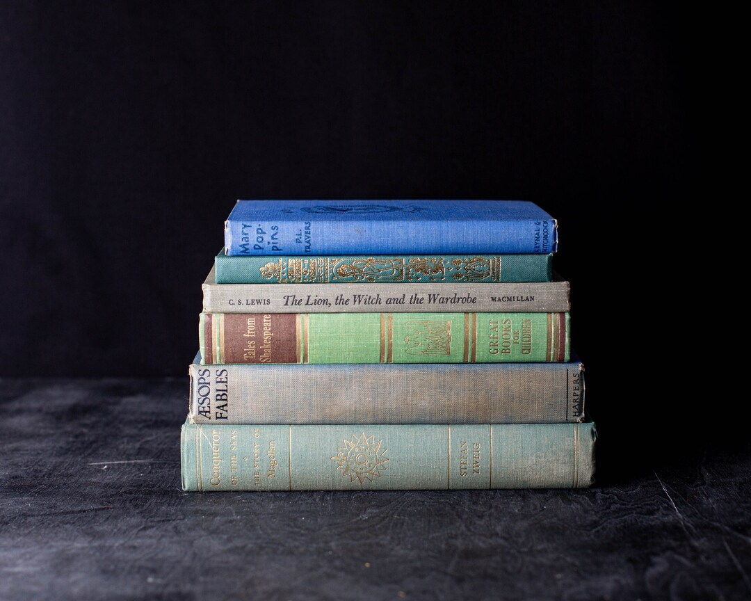 Vintage Antique Blue/teal/green Book Stack - Etsy