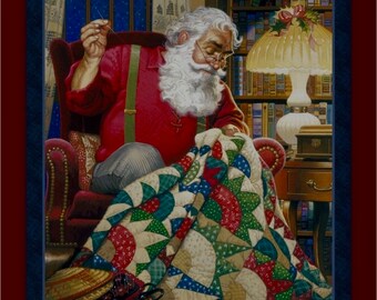 QUILTING SANTA Fabric Quilt Panel 36" X 45", Christmas, Holiday, Sewing ...