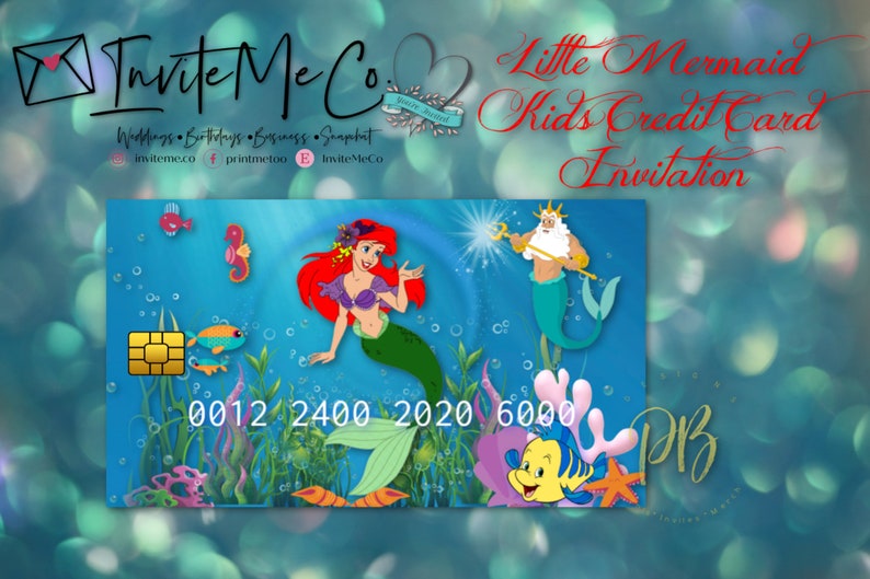 Printable Kids Credit Card Little Mermaid Children's Invitation - Etsy