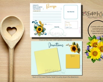 Sunflower Recipe Cards 5x7 Inches, Recipe Box Refill, - Etsy