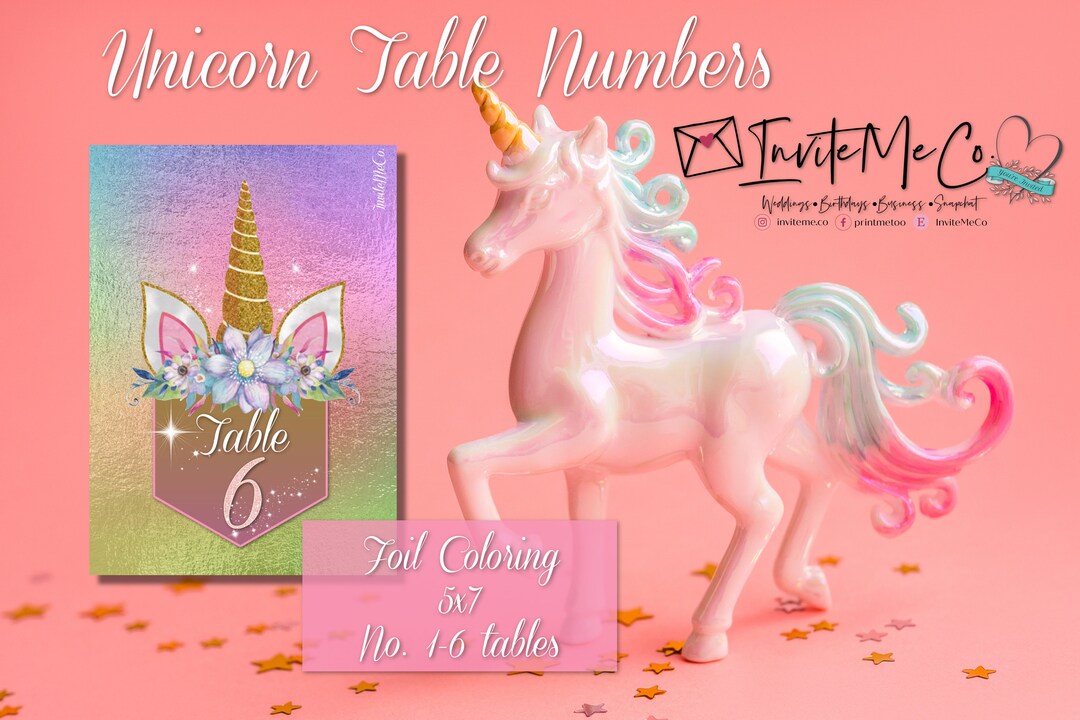 Rainbow Foil Unicorn Numbers | Template Printable| Girl Unicorn Table ...