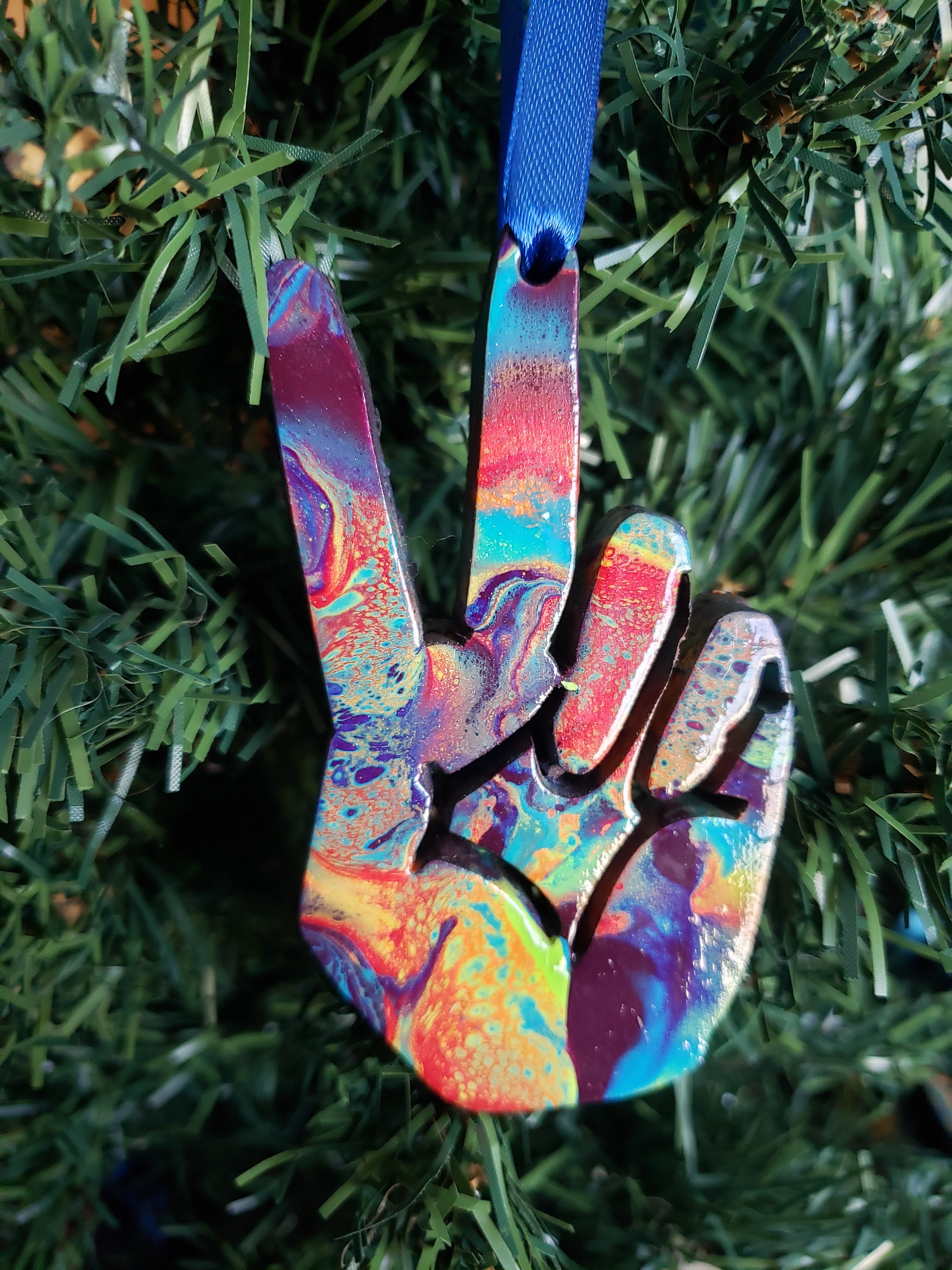 Hand Peace Sign Acrylic Poured Ornament - Etsy
