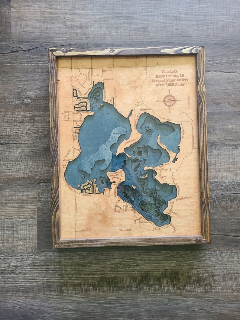 Gun Lake 3d Wood Map - Etsy