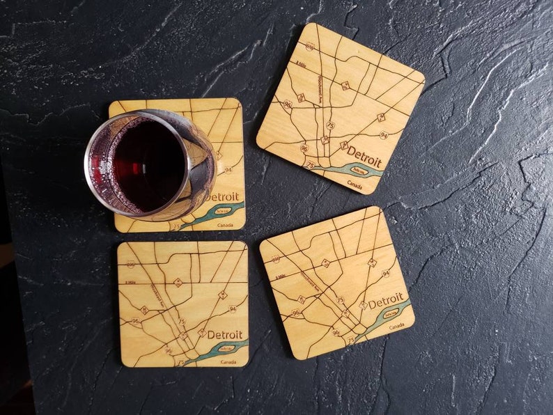 Detroit Street Map Coasters - Set of Four - Etsy