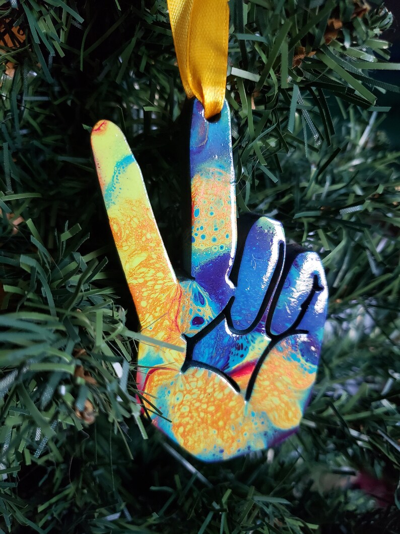 Hand Peace Sign Acrylic Poured Ornament - Etsy