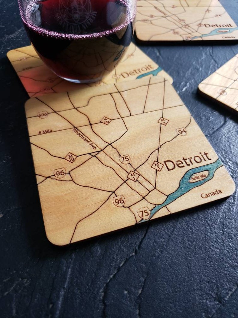 Detroit Street Map Coasters - Set of Four - Etsy