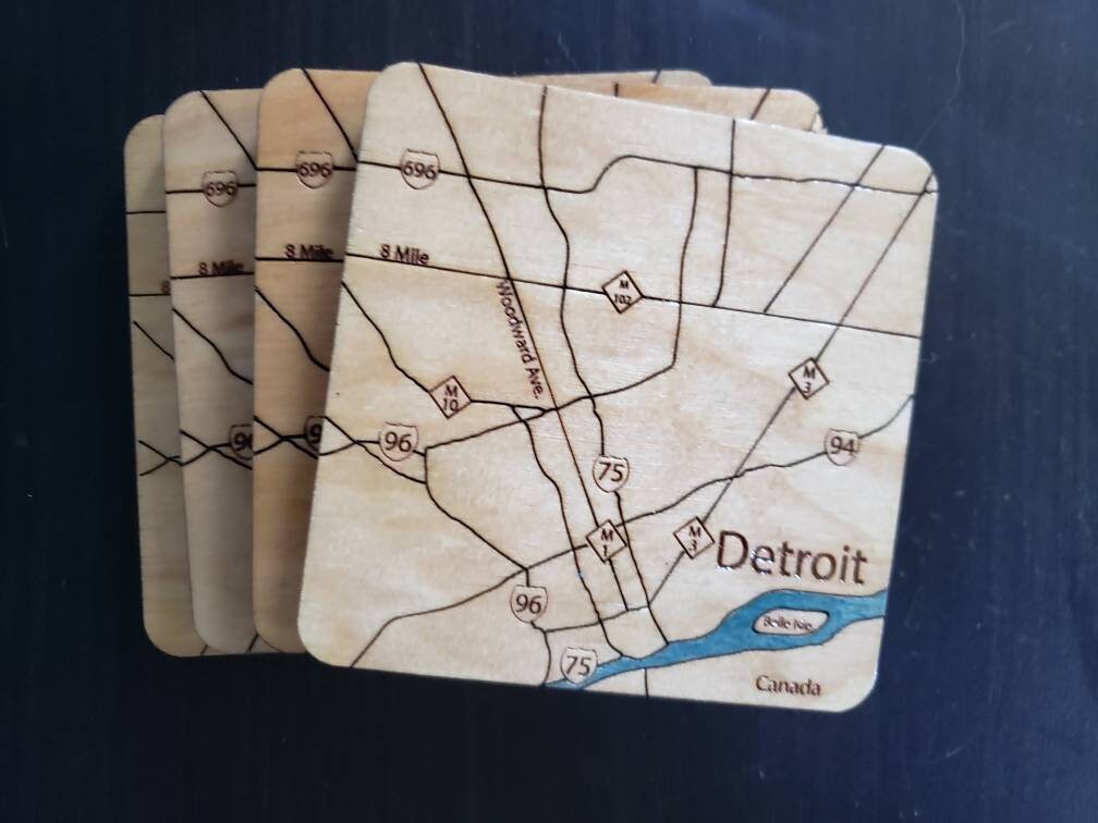 Detroit Street Map Coasters - Set of Four - Etsy