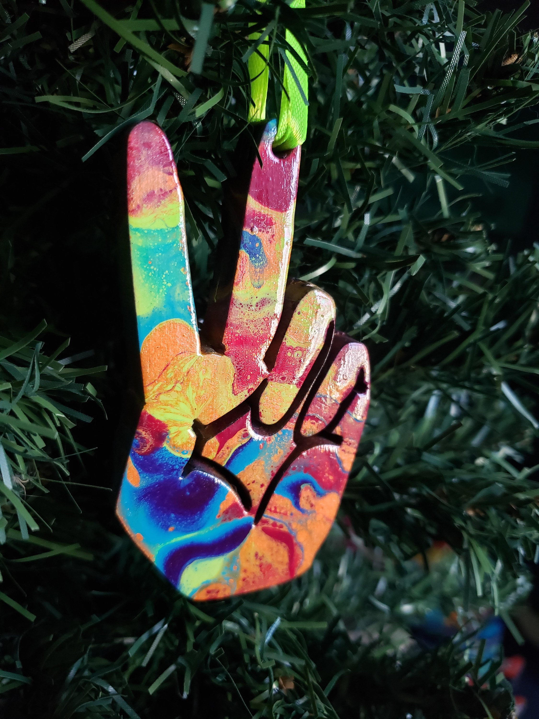 Hand Peace Sign Acrylic Poured Ornament - Etsy