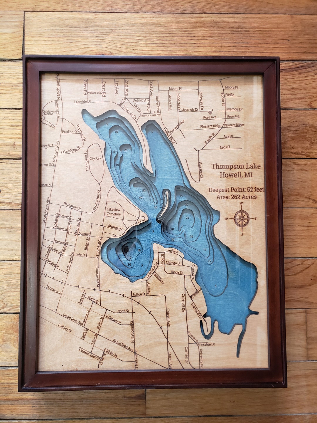 Thompson Lake, MI Bathymetric Map - Etsy