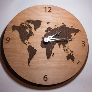 World Map Wooden Clock - Etsy