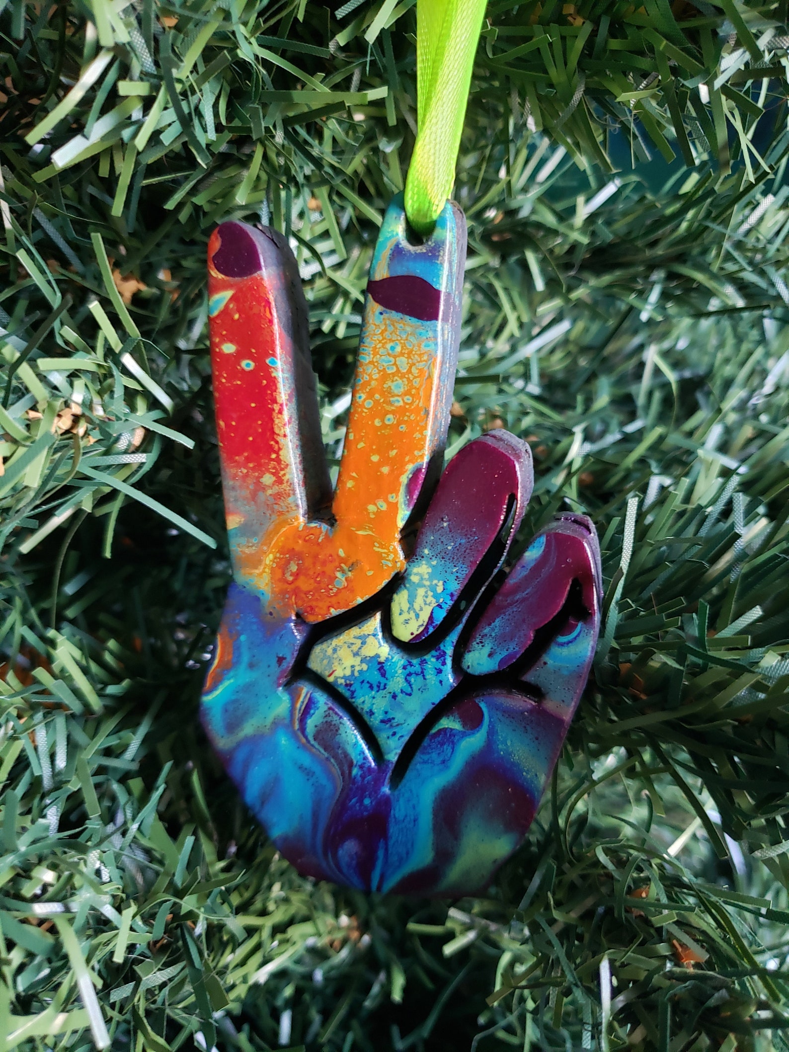 Hand Peace Sign Acrylic Poured Ornament - Etsy