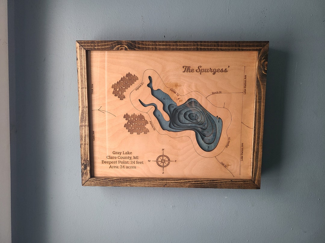 Gray Lake 3d Wood Map - Etsy