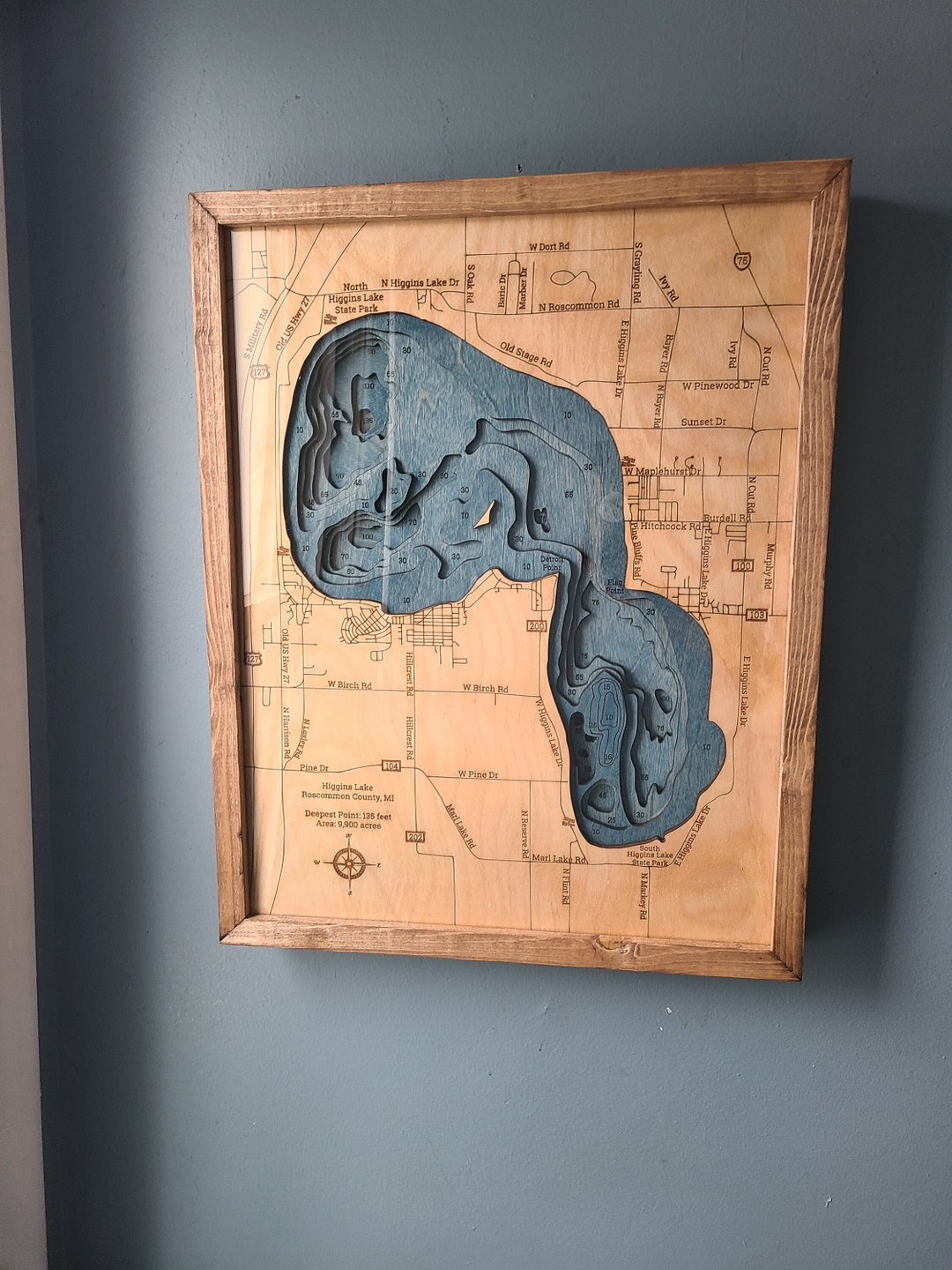 Higgins Lake 3d Wood Map - Etsy