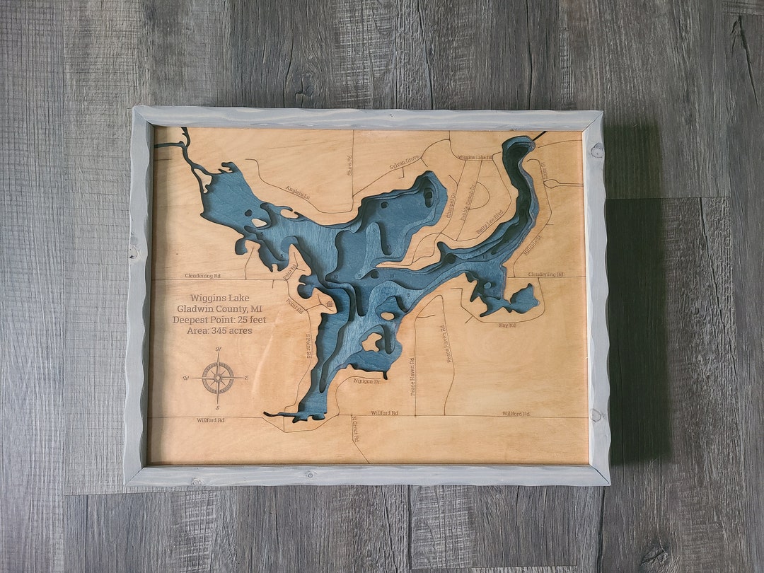 Wiggins Lake 3d Wood Map - Etsy