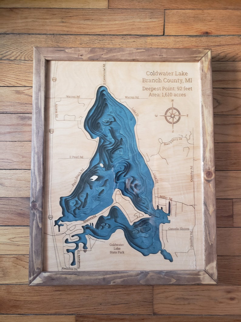 Coldwater Lake Bathymetric Map - Etsy