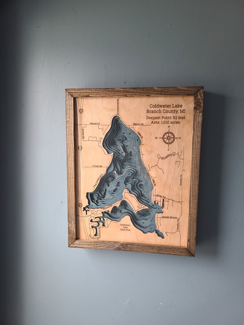 Coldwater Lake Bathymetric Map - Etsy