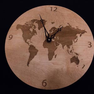 World Map Wooden Clock - Etsy
