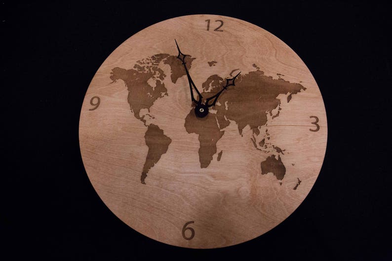 World Map Wooden Clock | Etsy