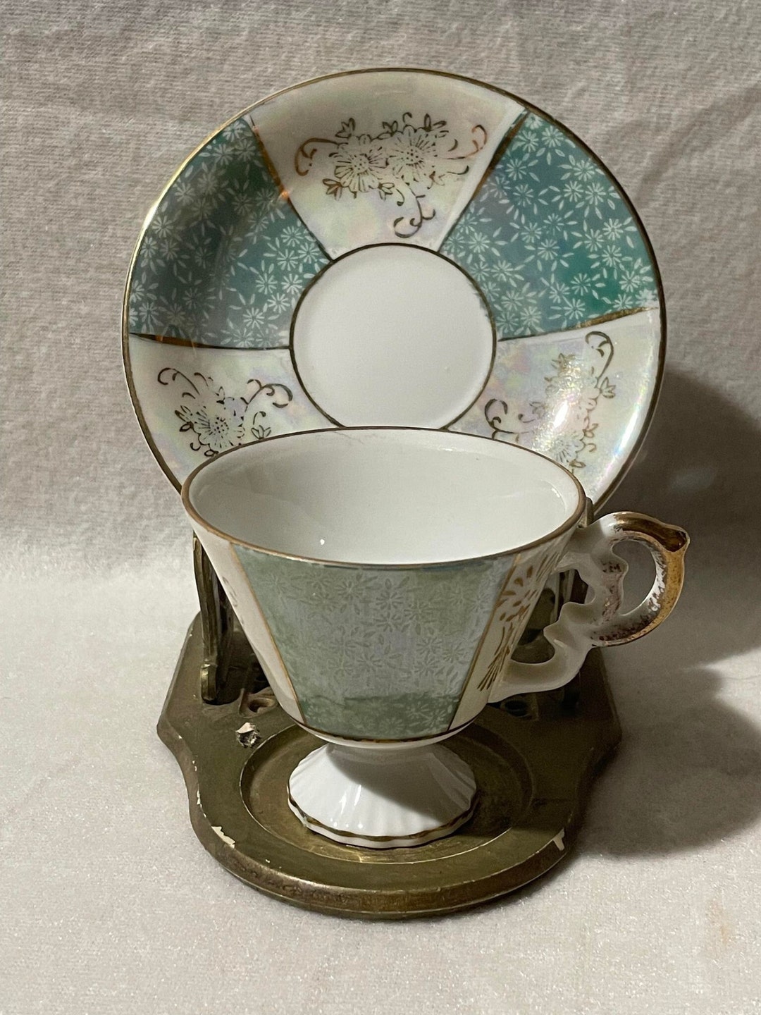 Beautiful Dainty Teal and Gold Tea Cup and Saucer - Etsy