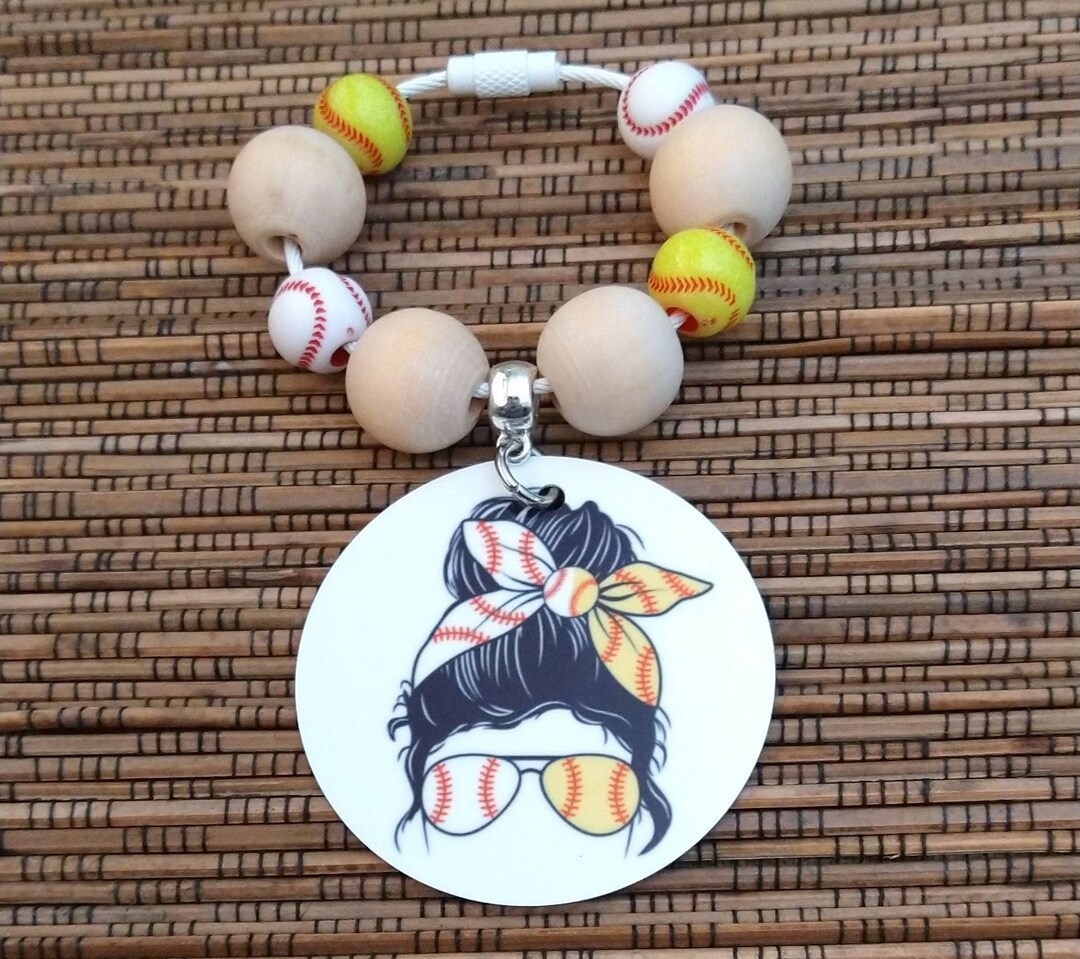Baseball and Softball Mom Bag Tag. Mom of Both Charm. Messy Bun ...