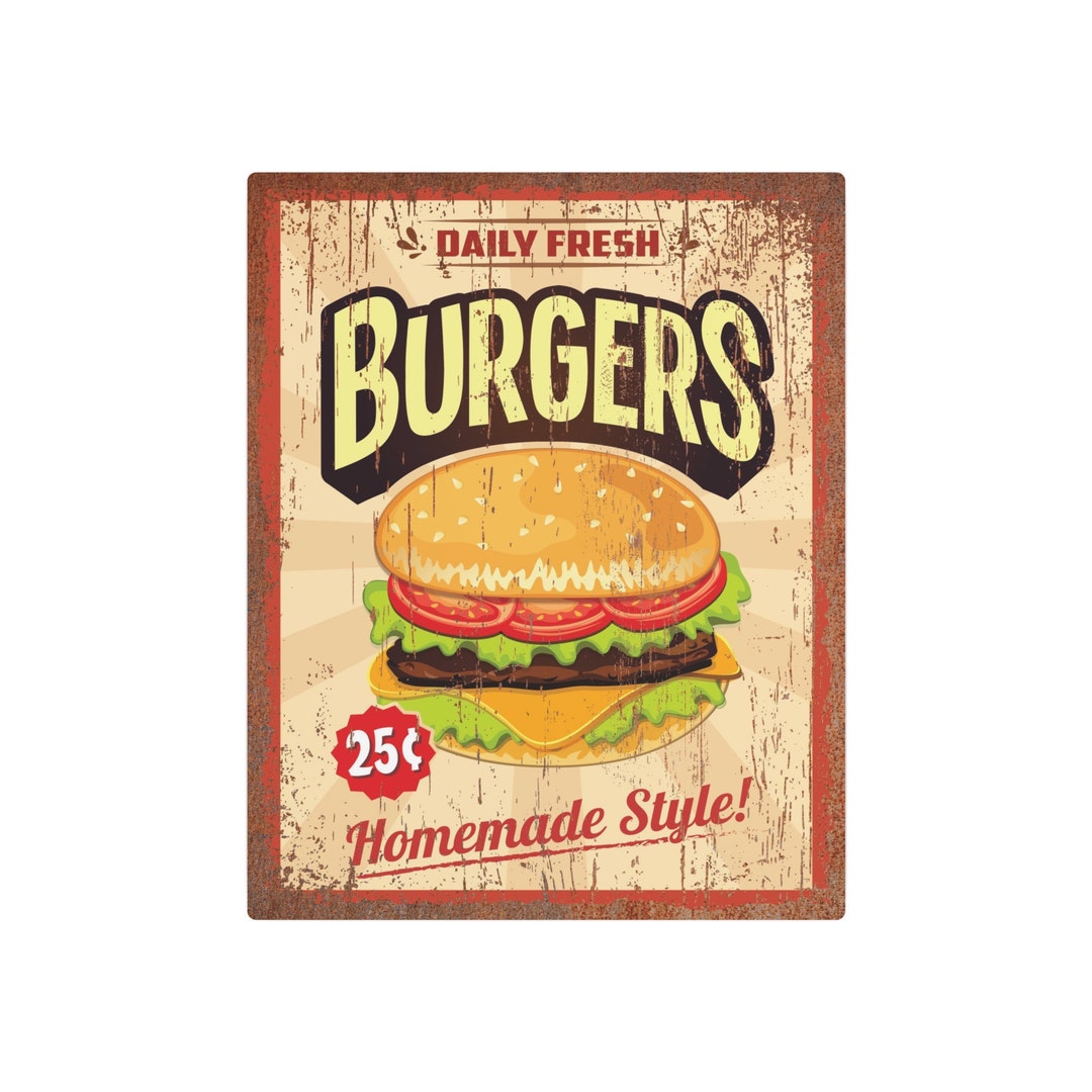 Vintage Style Metal Art Burgers Sign | Retro Décor for a Nostalgic ...
