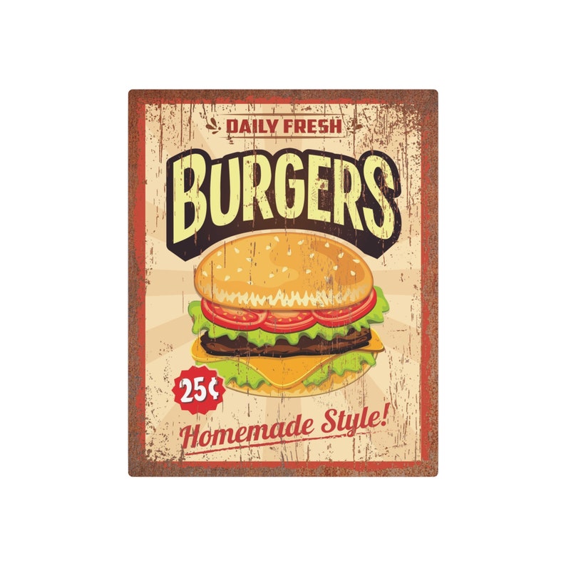 Vintage Style Metal Art Burgers Sign | Retro Décor for a Nostalgic ...
