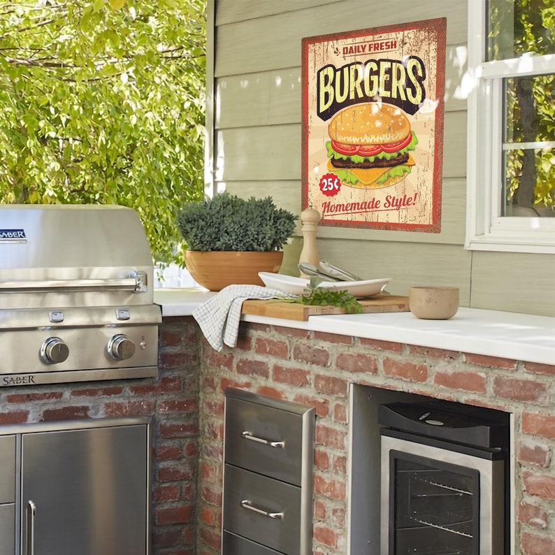 Vintage Style Metal Art Burgers Sign | Retro Décor for a Nostalgic ...
