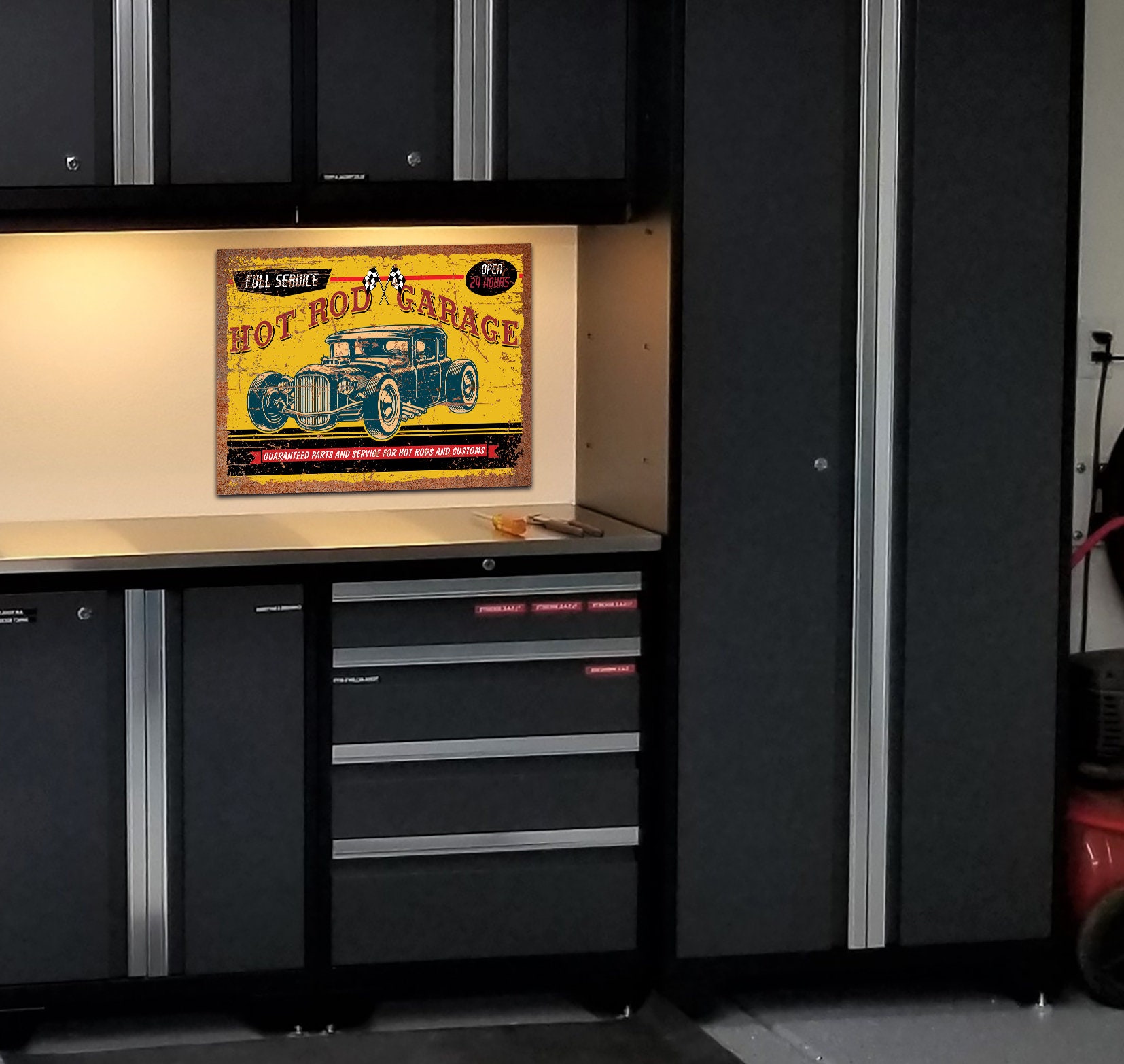 Vintage Style Metal Art Hot Rod Garage Sign | Retro Décor for a ...